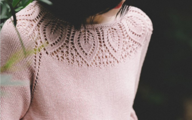 灵叶真丝棉编织叶子花毛衣教程第三集