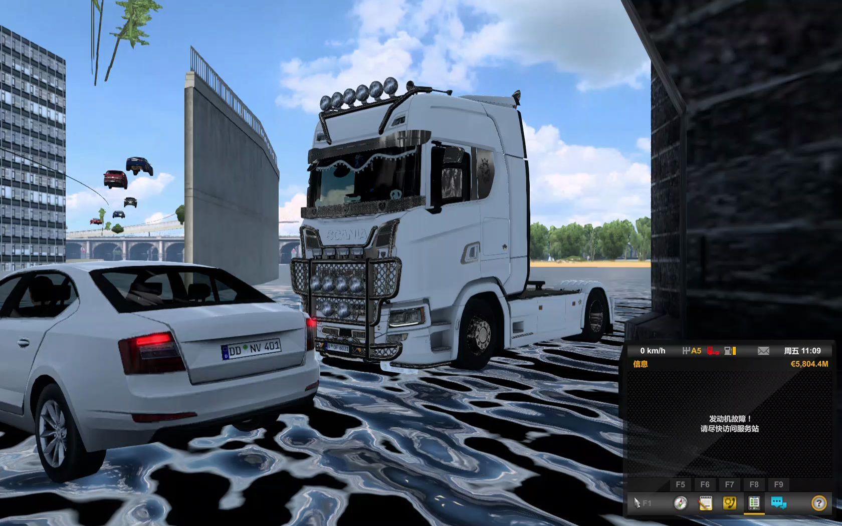 欧洲卡车模拟2飙车系列五十一——AI怎么在河里了?