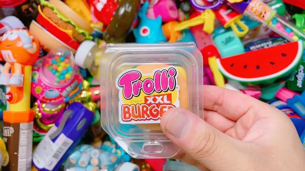 试吃汉堡包糖果 西瓜味糖果 橙子味口香糖等