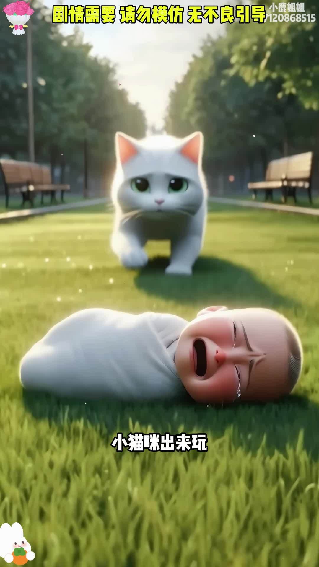 猫咪与宝宝#小猫ai视频 #萌宠 #治愈系 #儿童动画