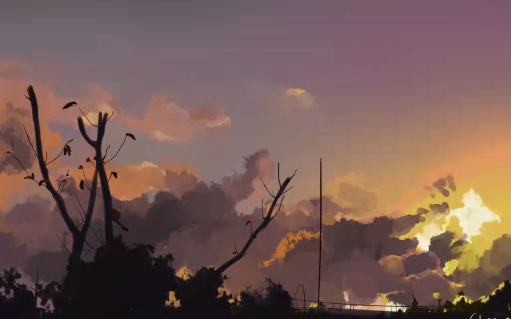 【绘画过程】有手就行的云的超简单画法\TAT/童叟无欺!|学校的晚霞...