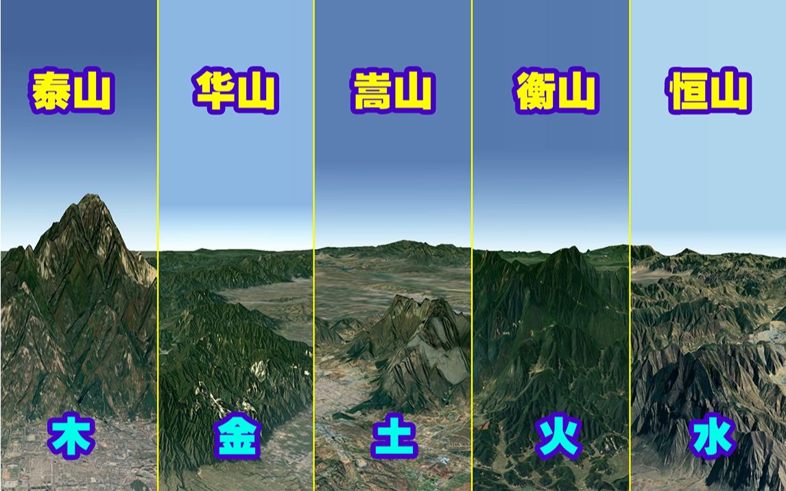 中国五岳山脉来自于五行,用3D地图看五岳地形,真壮观!不出门把五岳看...