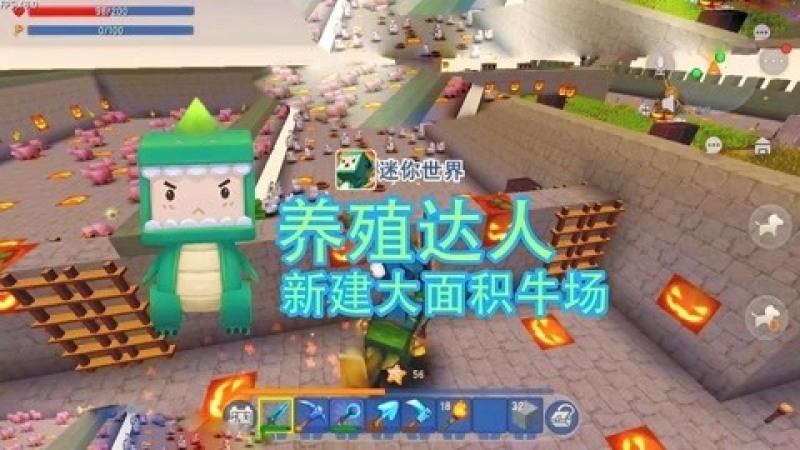 迷你世界:养殖大户皮皮余扩建大面积牛场,南瓜灯用来当照明工具