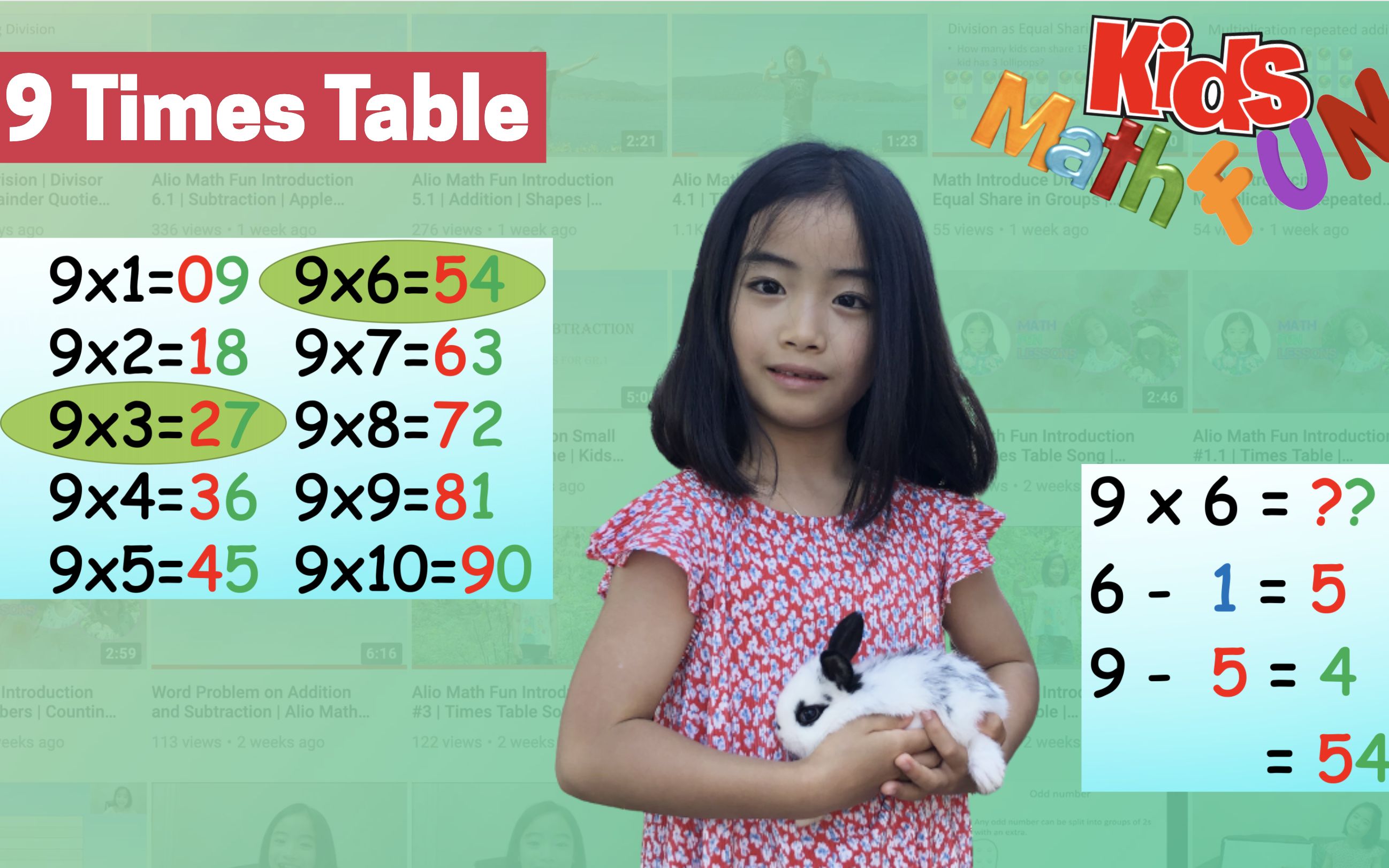 小学数学九的乘法口诀讲解 八岁女孩英文讲解课程 How to times 9 in ...