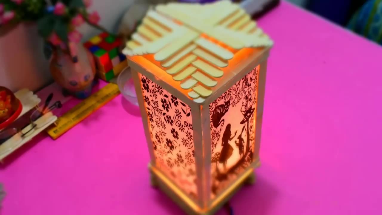 雪糕棒手工DIY灯具制作