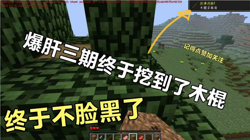 我的世界贝爷生存03:爆肝三期终于挖到木棍