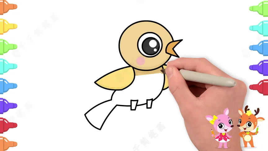 儿童简笔画,1分钟学会画简单漂亮的小鸟并涂色,宝宝好喜欢