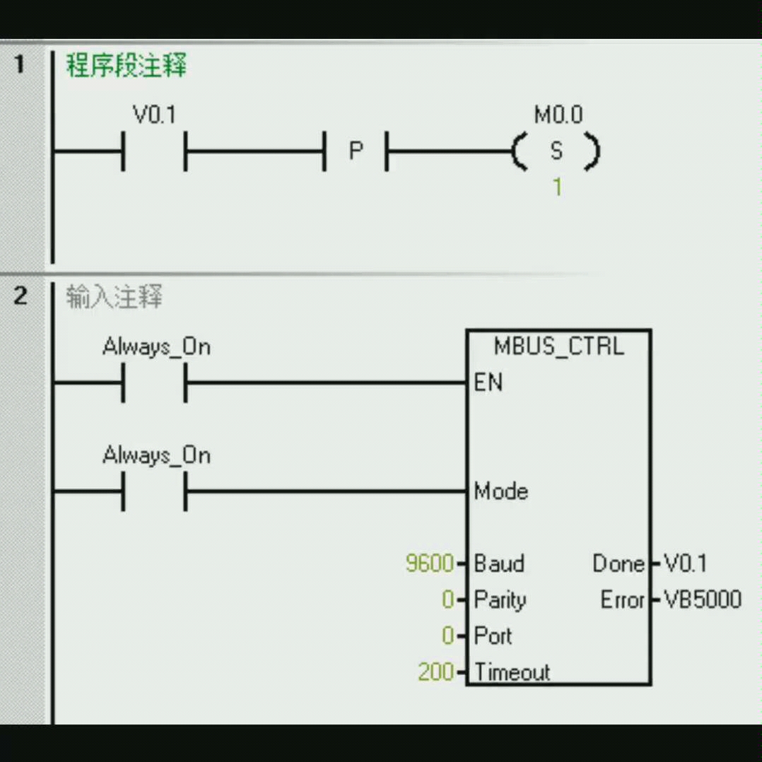 小测试,西门子smart200与变频器走modbus通讯,监视变频器运行频率。