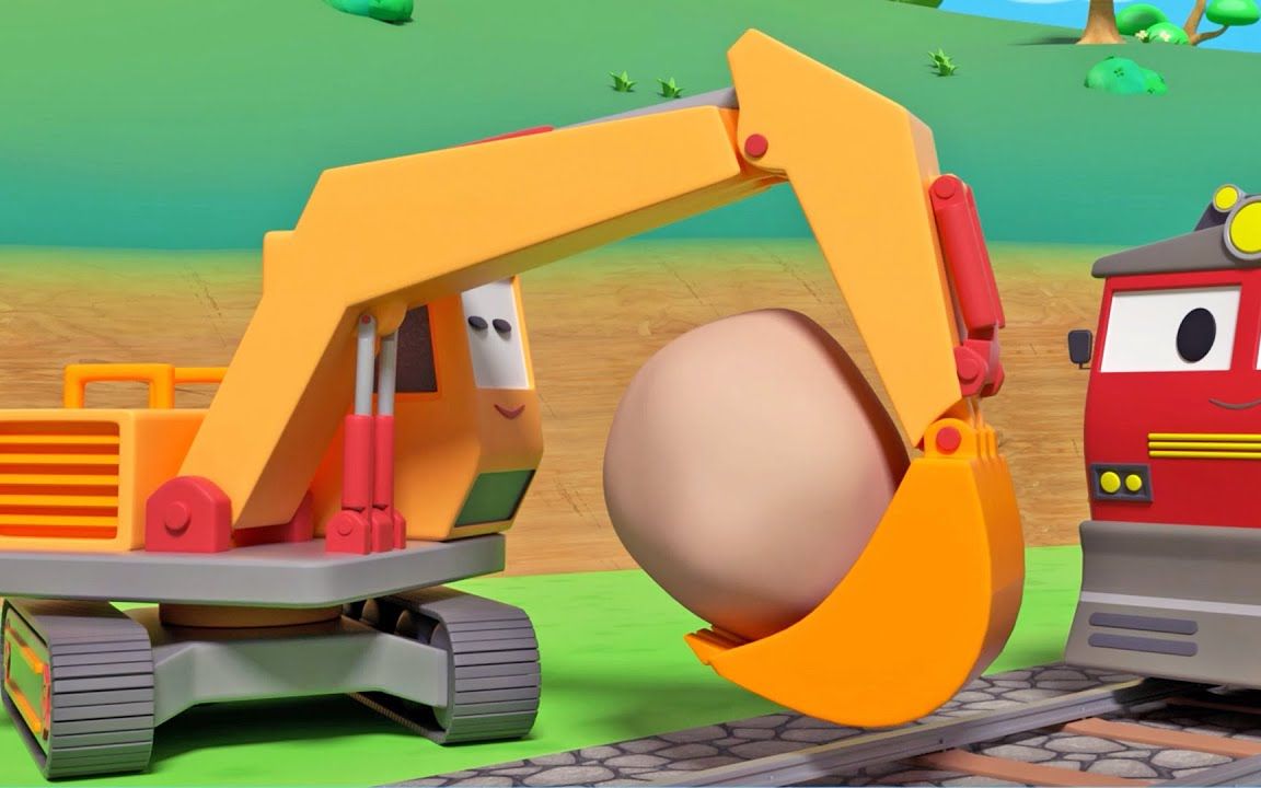 工程车动画:挖掘机勾着巨大的石头 早教 益智 育儿 汽车动画