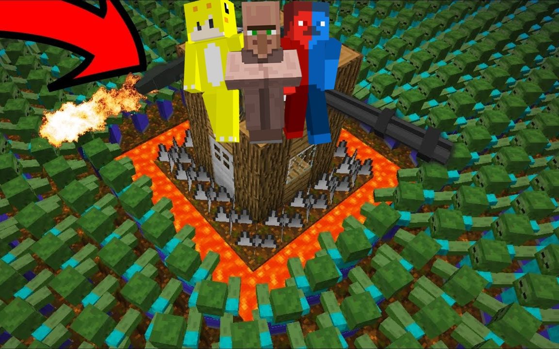 ...一万只僵尸VS一只村民!你能帮助村民存活一分钟吗?我的世界Minecraft