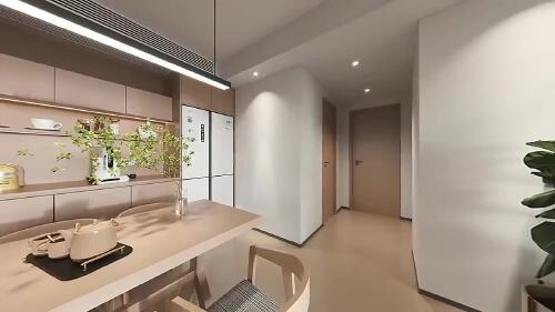 小户型原木风设计,客厅不做电视墙,设计书柜变开放式书房