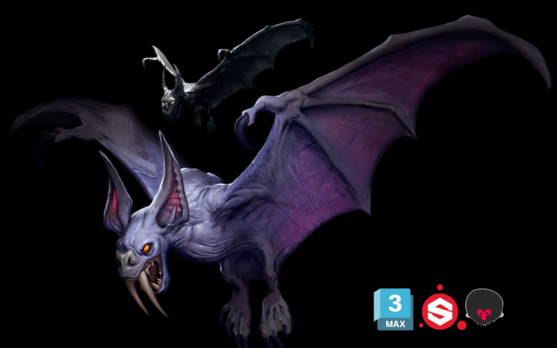 【3Dmax建模】魔兽争霸-蝙蝠boss模型制作,2小时教会你建模渲染全...