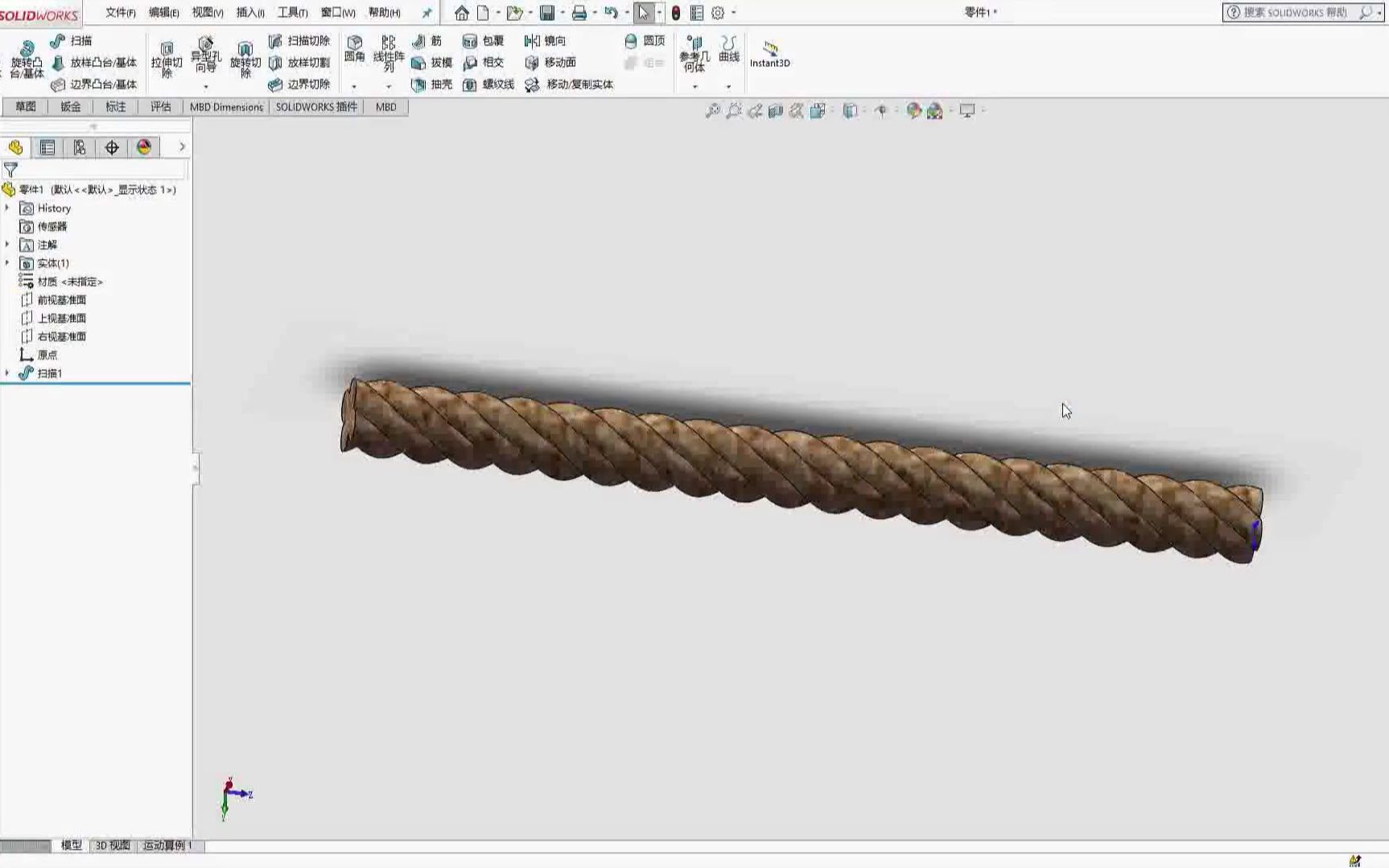 SolidWorks小技巧,只需一步,就能画多股绳子!