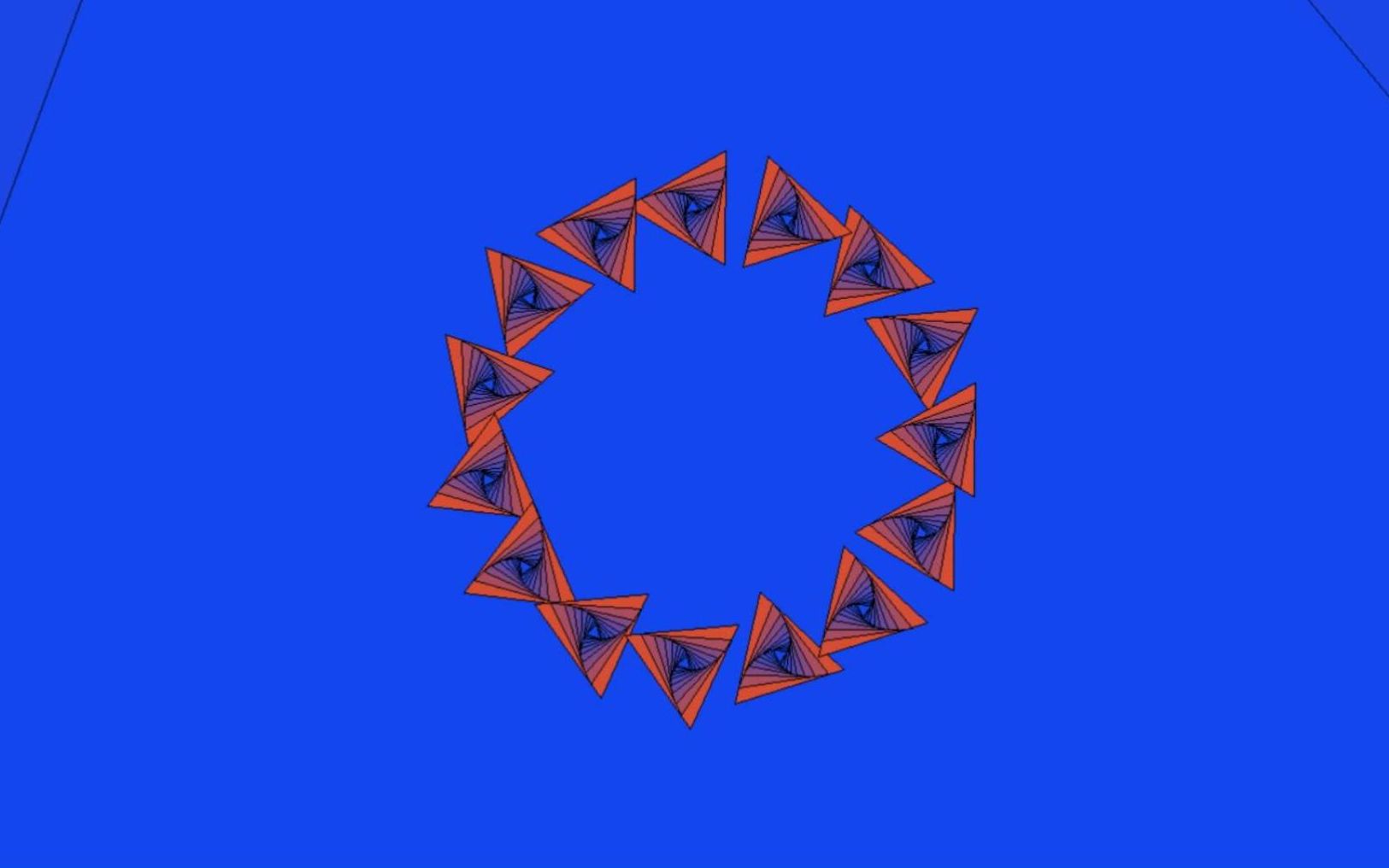 用python画多彩旋转三角形形成的动态圆形