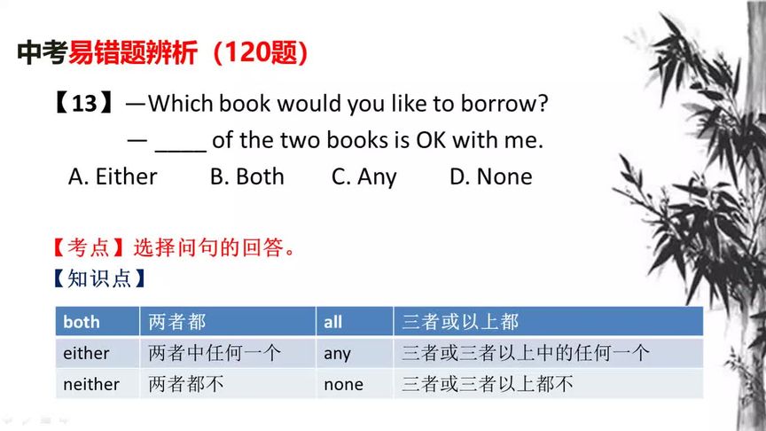 中考英语易错题辨13:用于回答选择问句的6个不定代词