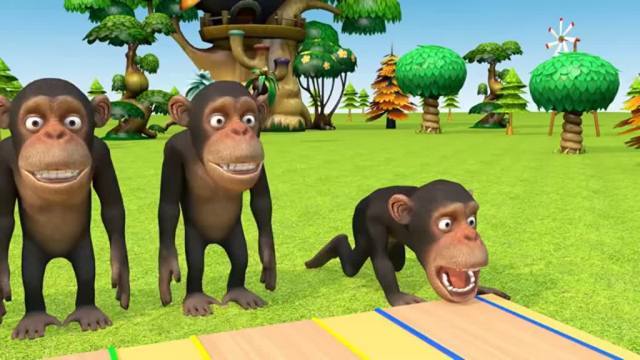 小猴子嘴里出来鸭子、乌龟、小狗、小猫等动物,启蒙动画