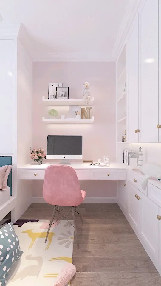 7平米公主房这样装,书桌、书柜、衣柜一体化设计,简直太完美!