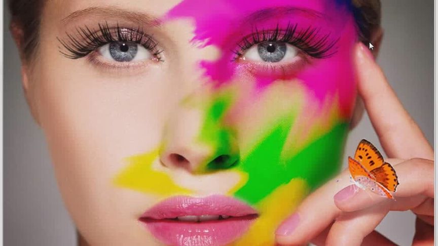 一分钟学PS:教程练习实例——使用涂抹工具制作炫彩妆面