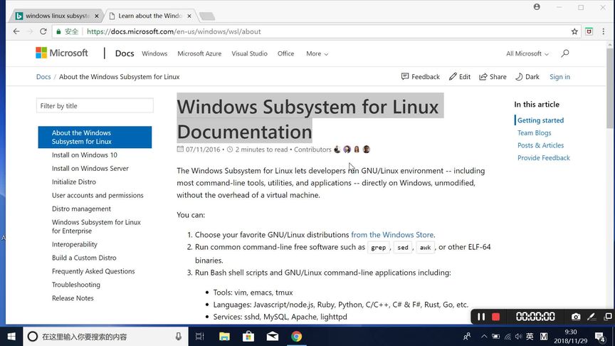 windows 子系统 for Linux