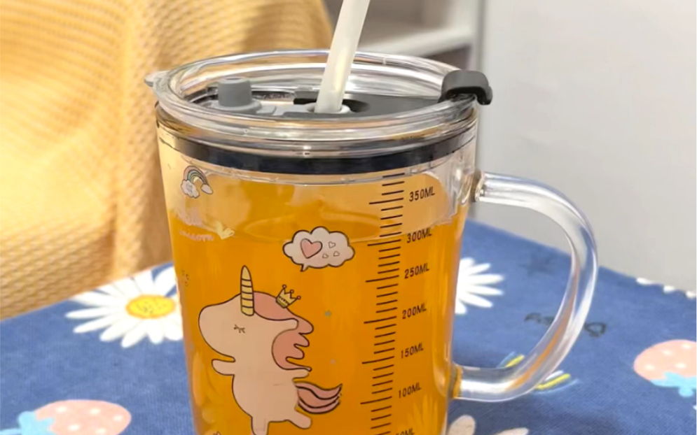 带刻度玻璃吸管牛奶杯子,耐高温易清洗
