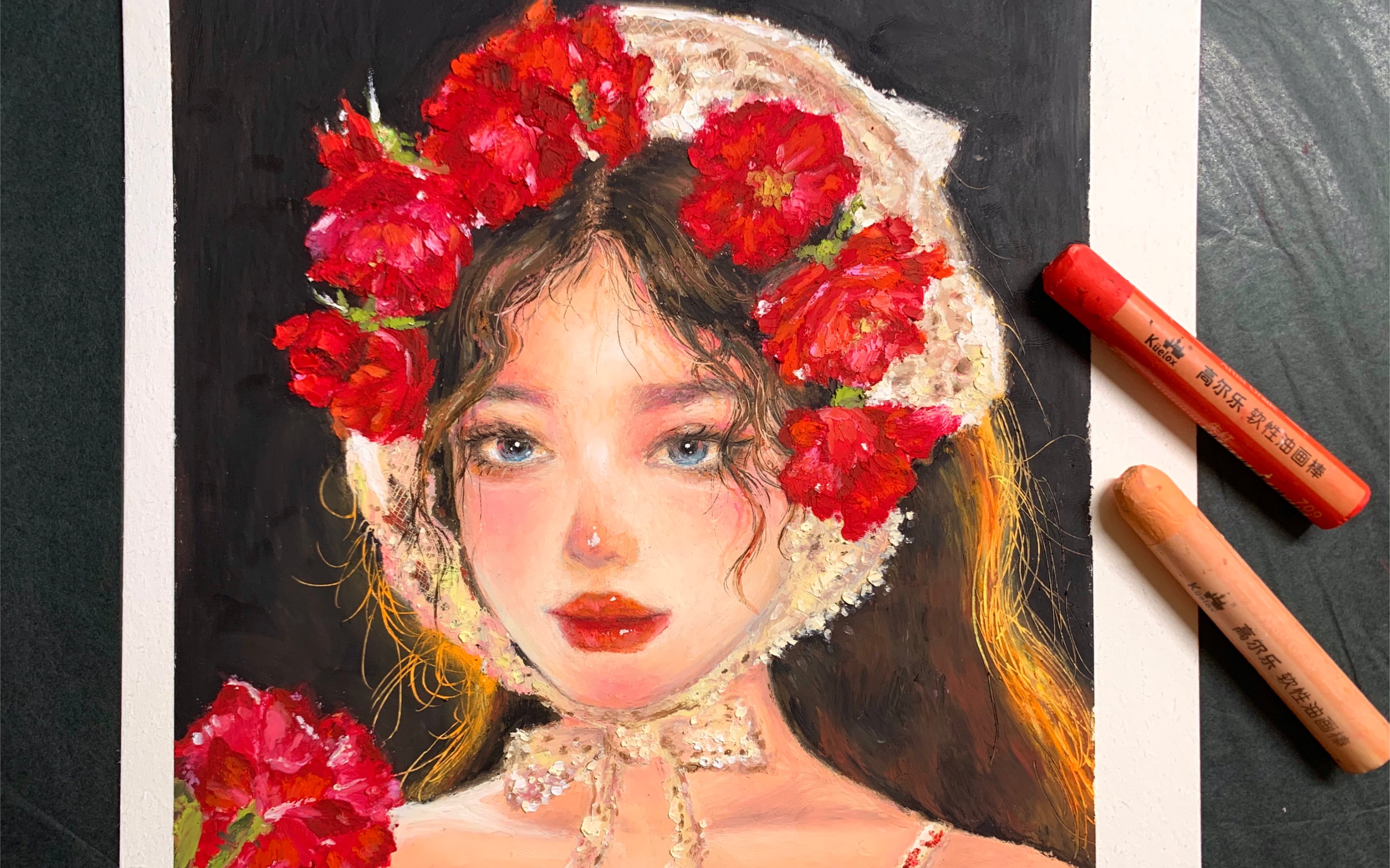【油画棒 人物练习】玫瑰花少女/ 天呀!是我梦中情人没错了