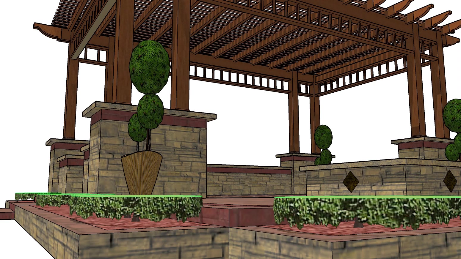 家里有地的小伙伴,等退休了,庭院里建个这样的木结构廊架,不要太拉风