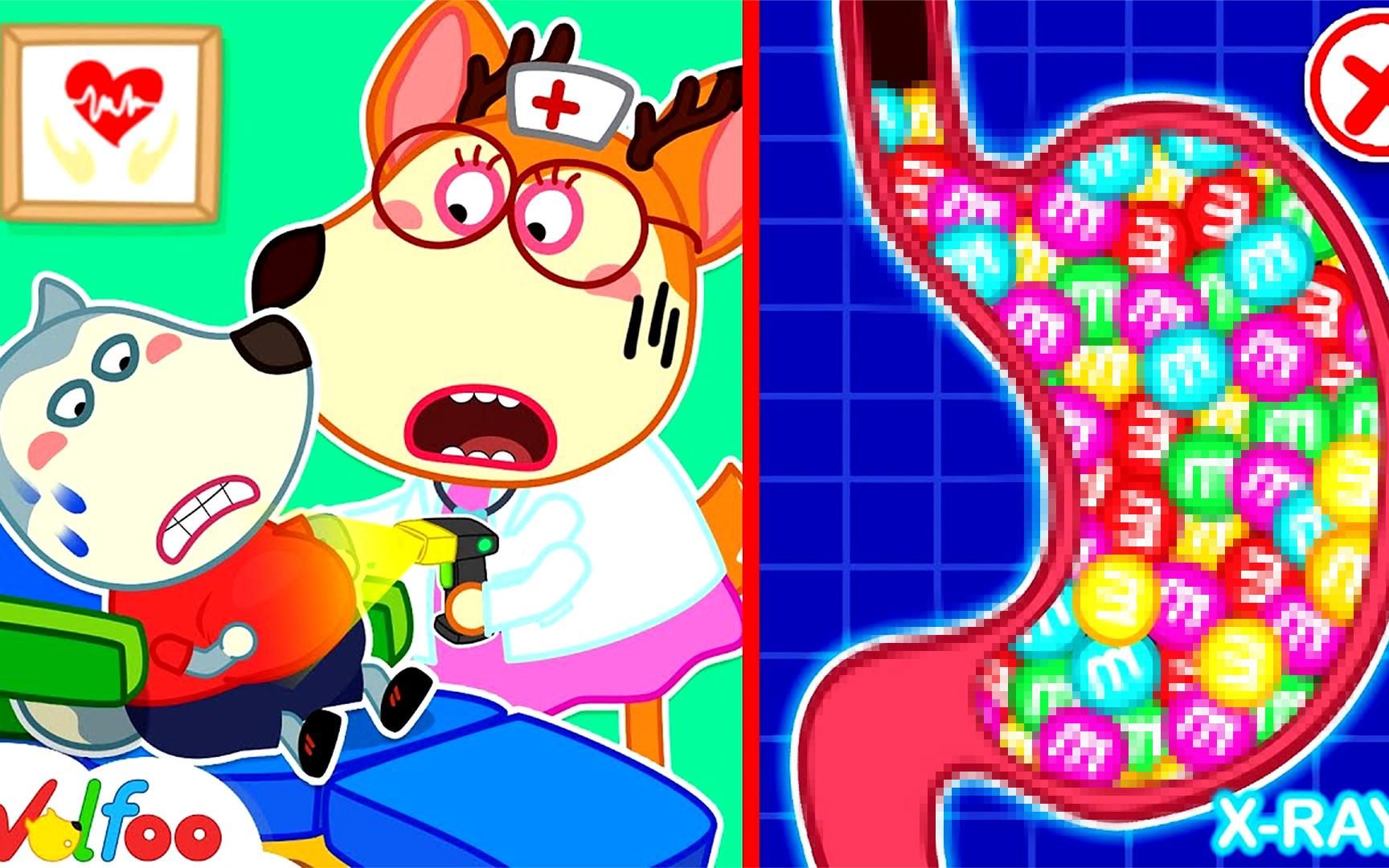 搞笑沃尔夫:小狼吃糖果胃不舒服,鹿医生表示这不是健康的哦