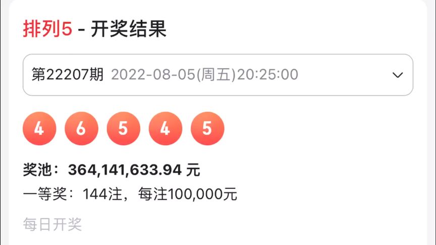 排列3排列5第22207期开奖号码,太有意思了,这样的号码还中144注
