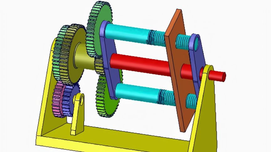 三维动画-60齿轮连杆、飞剪机构、齿轮螺旋差动机构运动仿真