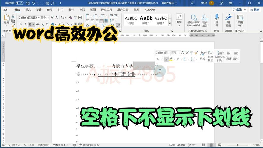 word空格下不显示下划线