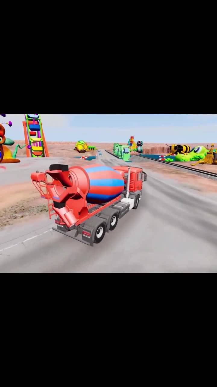 动漫:大桥断了,搅拌车修桥,工程车动画片大全