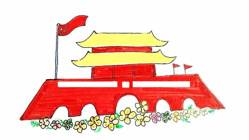 天安门简笔画,10.1国庆节手抄报必备,快给孩子收藏