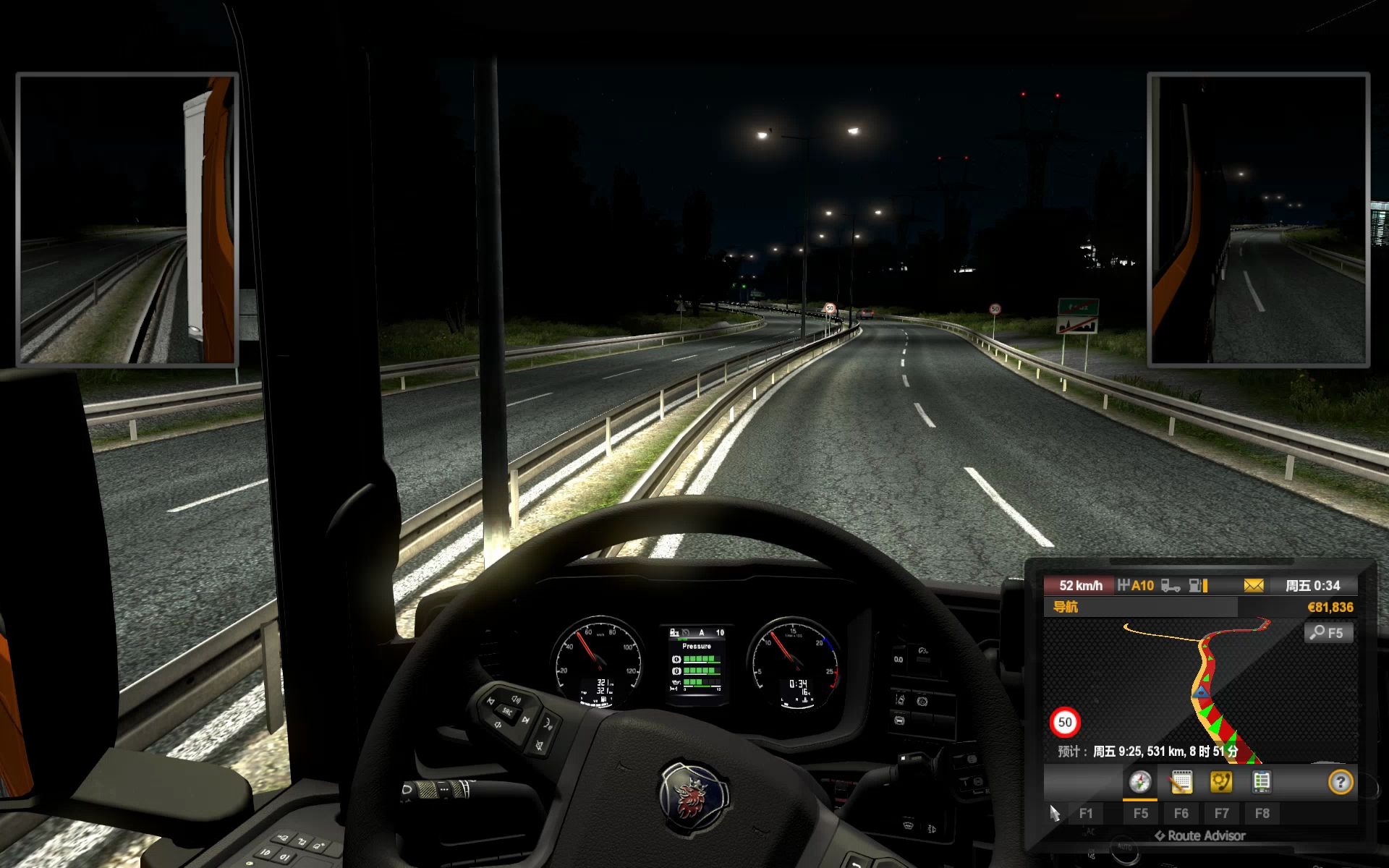 欧洲卡车模拟2:第一次尝试非线性转向,对百元级方向盘很友好的一个...