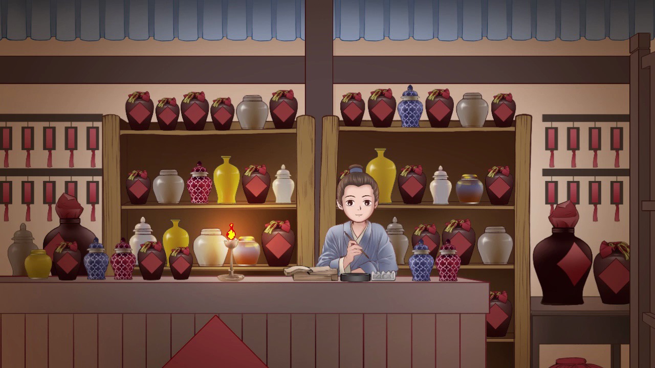 【在武林外传同福客栈大厅里】年末冬夜秀才独自敲着算盘算账工作45...