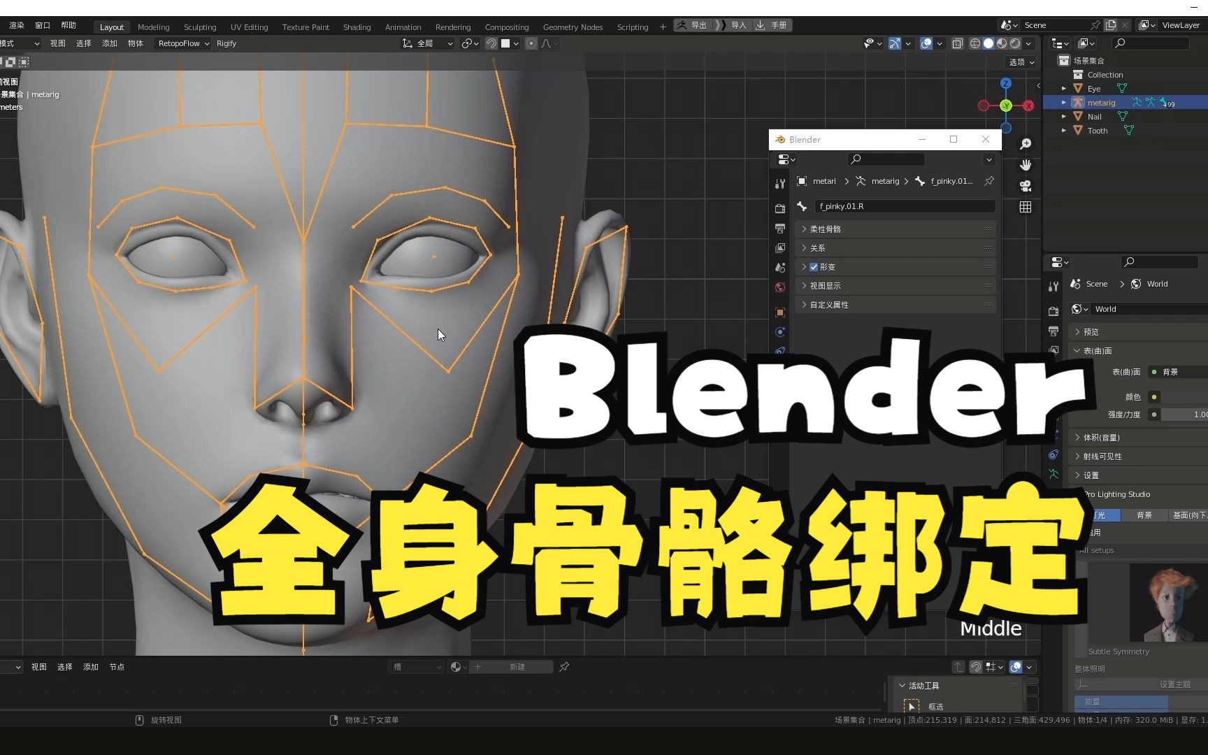 【Blender教程】Blender骨骼绑定,骨骼绑定错误修复,骨骼绑定进阶