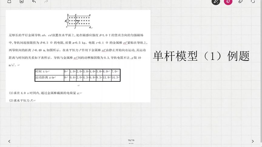 单杆模型 例题#高中物理3-2 #电磁感应