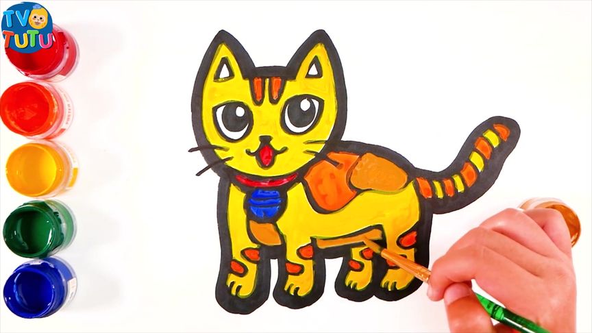 早教简笔画绘画教程:教你画一只小花猫,儿童动物爱心启蒙必看