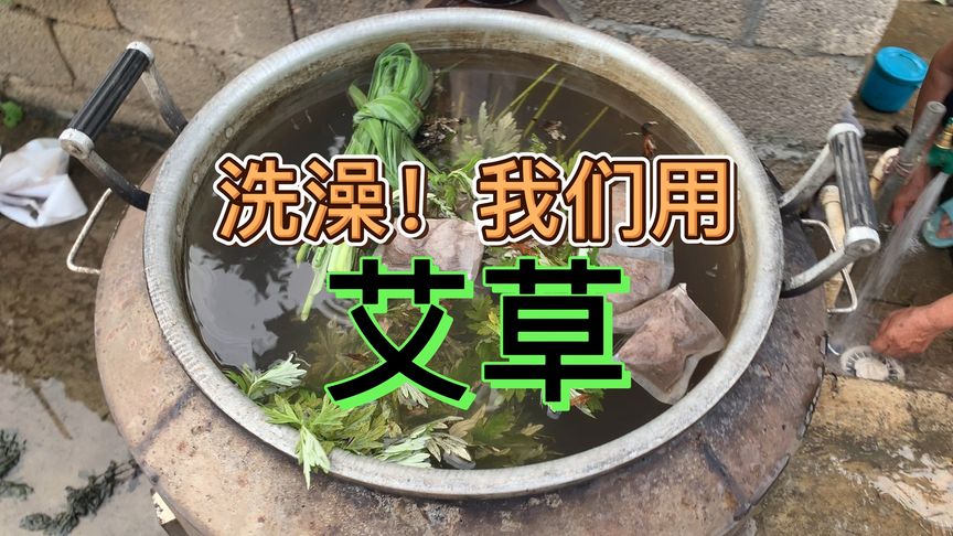 洗澡!我们用艾草水来洗,农村家里种的艾草在夏天都长得很茂盛
