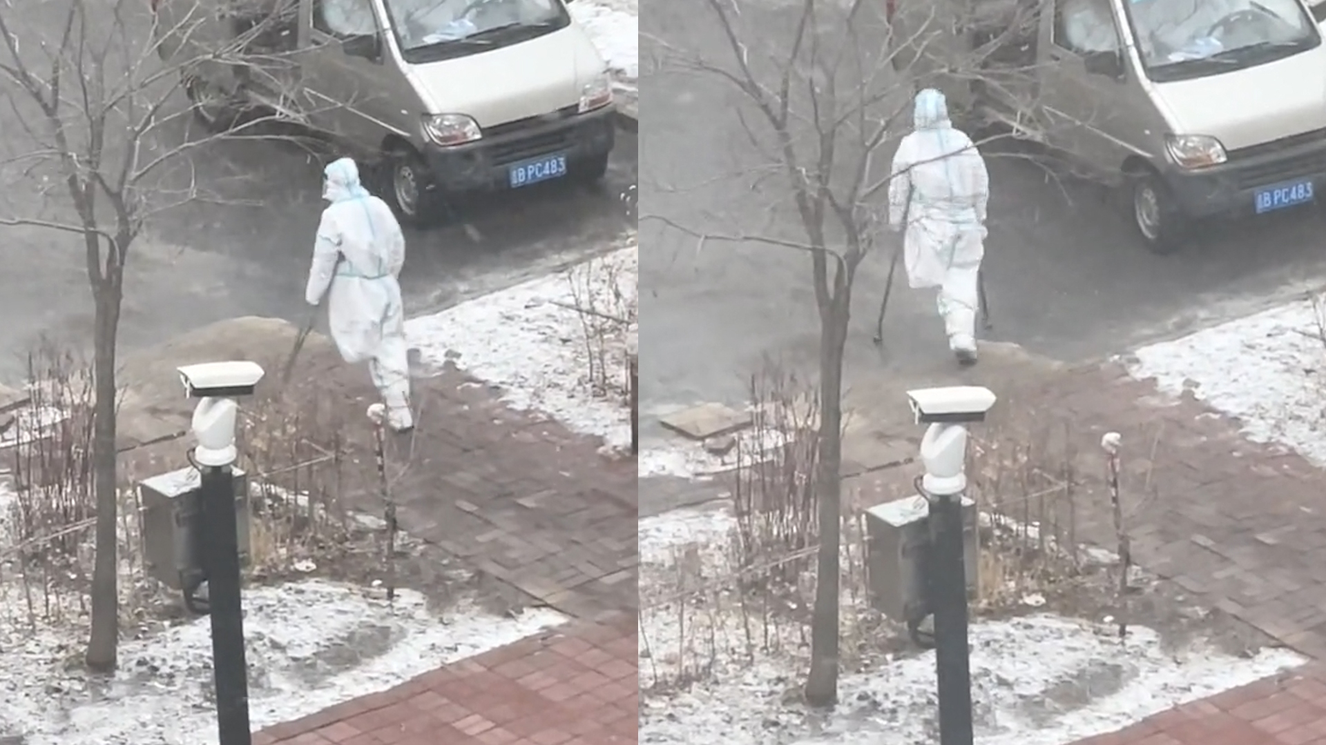 独腿“大白”冒雪逆行参与抗疫,拄拐背影令网友动容:致敬逆行者