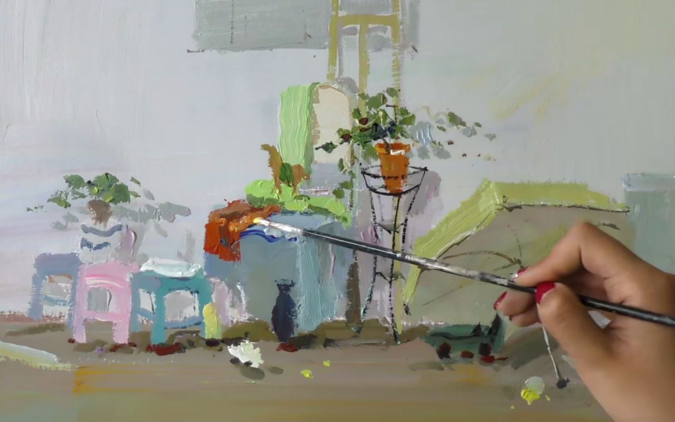 色彩场景色稿示范,你的色彩自学线上教程,简单场景也能用水粉画出彩