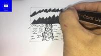 教你画创意简笔画夕阳西山美丽山景湖畔图 简单而好学的绘画