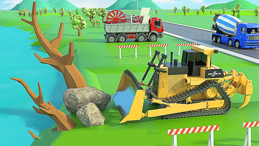 挖掘机和工程车朋友修建缆车,儿童工程车动画片