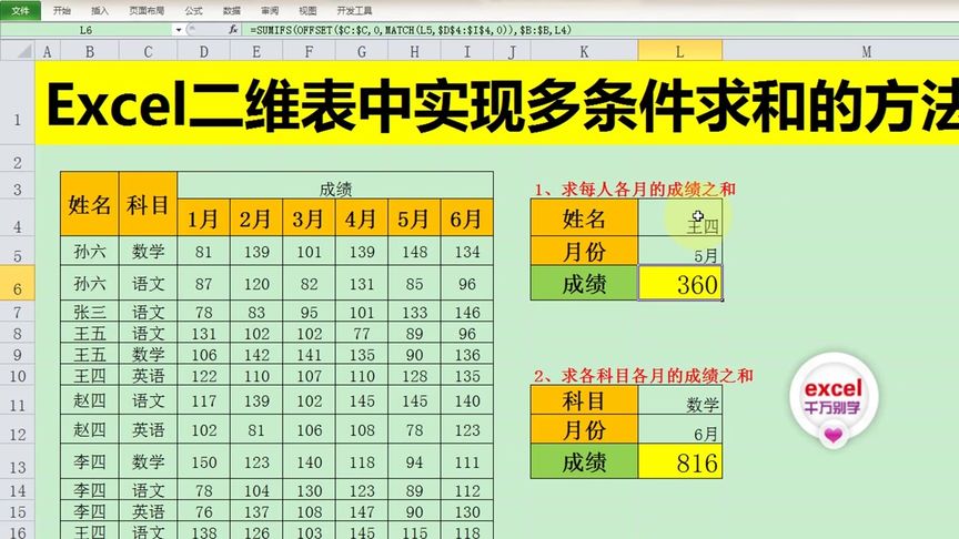 Excel二维表中实现多条件求和的方法,运用函数,简单到没朋友!