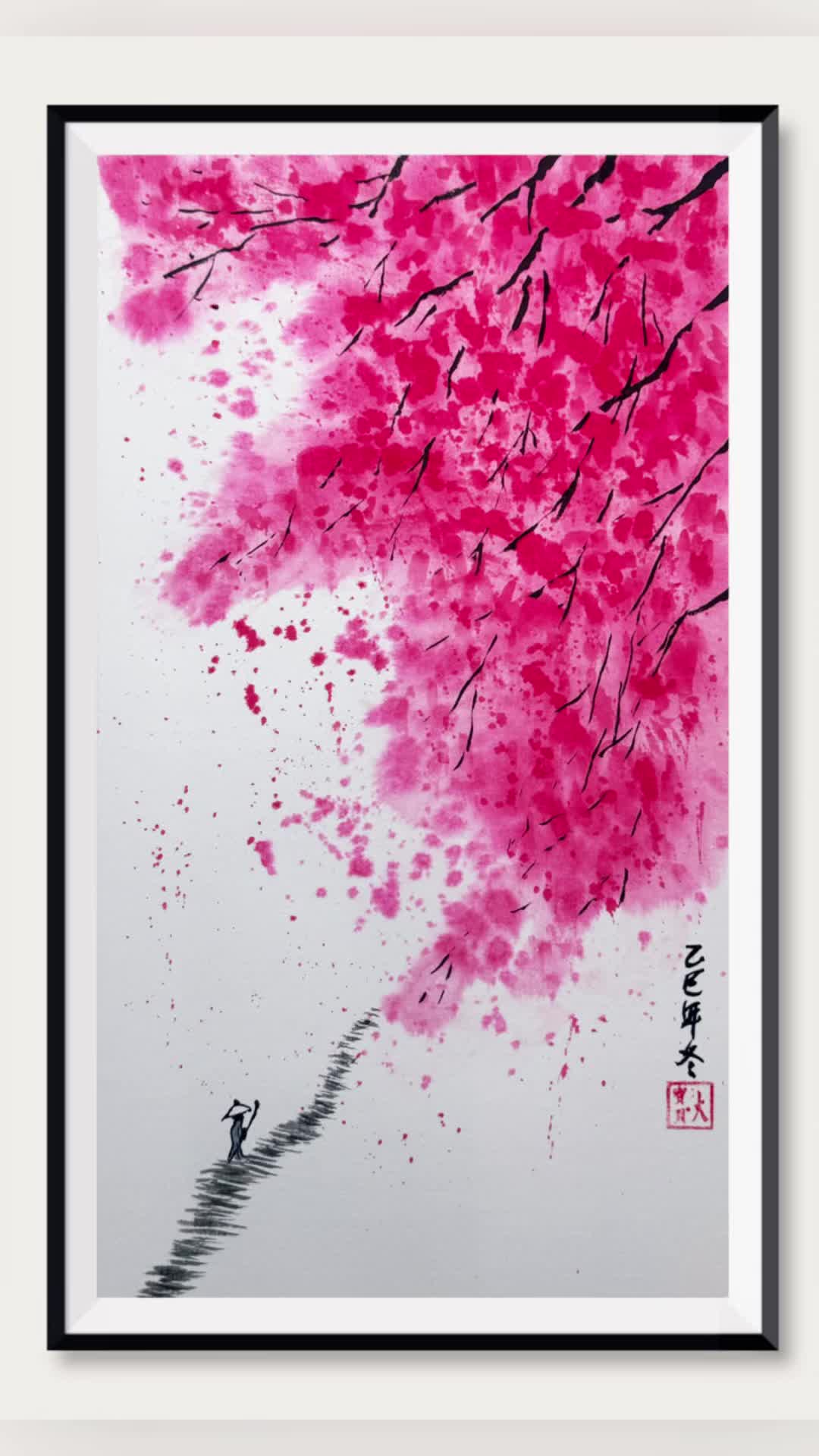 简单的方式绘画国画樱花练习分享#手绘花 #水墨写意 #跟我一起学...