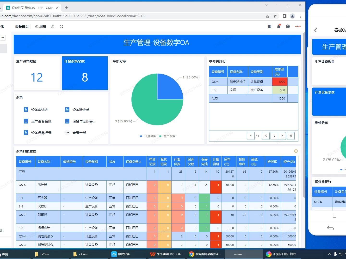 Y7.9生产设备管理和计量设备管理-设备折旧和设备管理首页-医疗行业...