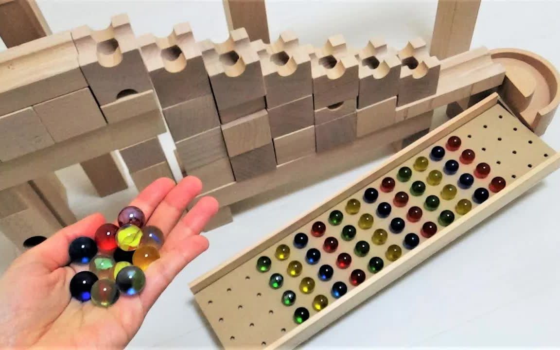 「积木拼装秀」玻璃弹球过山车快跑!木发卡弯滚珠轨道积木 lego乐高...