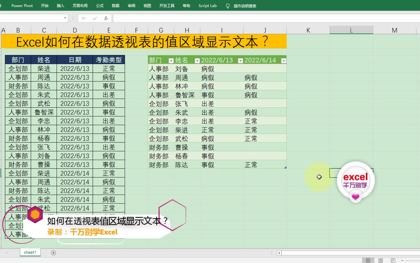 Excel在数据透视表的值区域显示文本