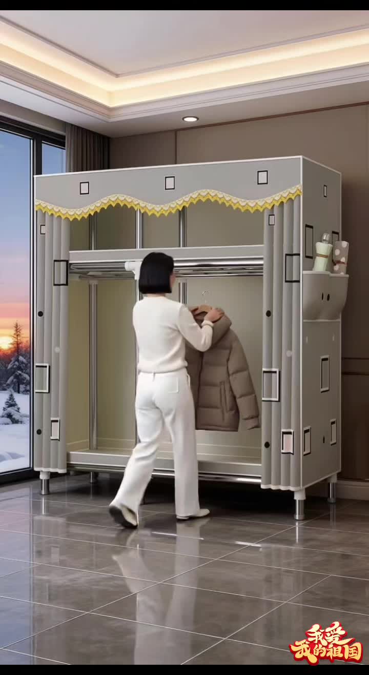 家用卧室出租房专用简易衣柜 钢管加粗加厚全钢架稳固布衣柜 大容量...