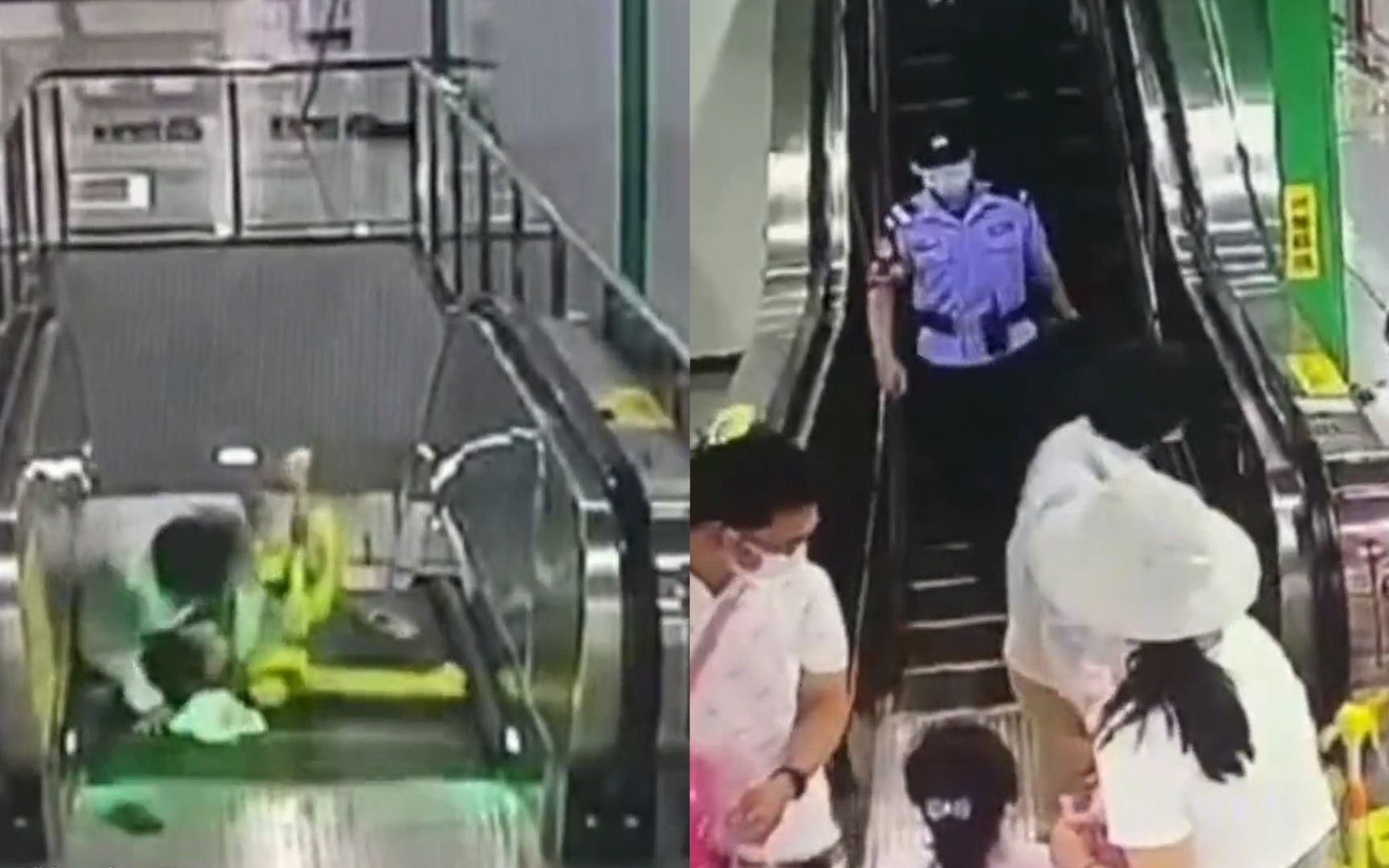 真帅!母女乘坐扶梯摔倒辅警翻越护栏救人,网友:为警察致敬