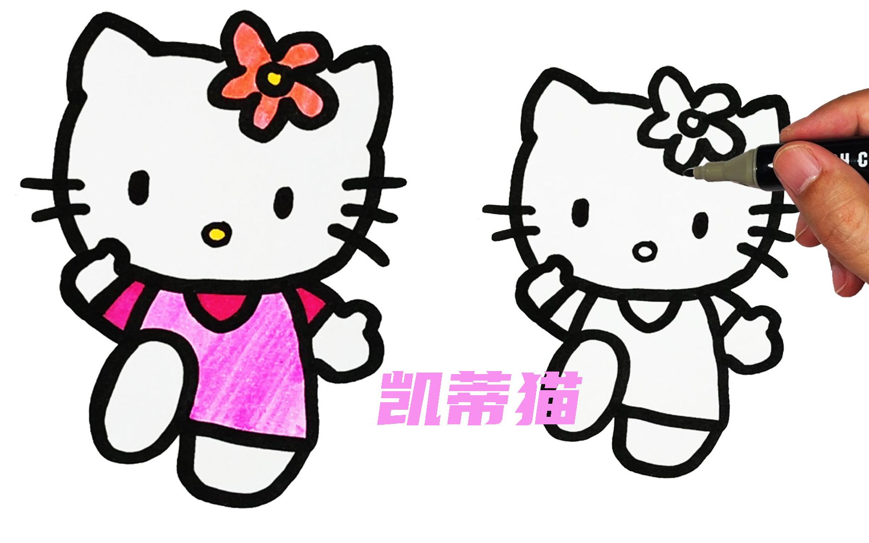 如何画凯蒂猫,儿童简笔画宝宝学画画